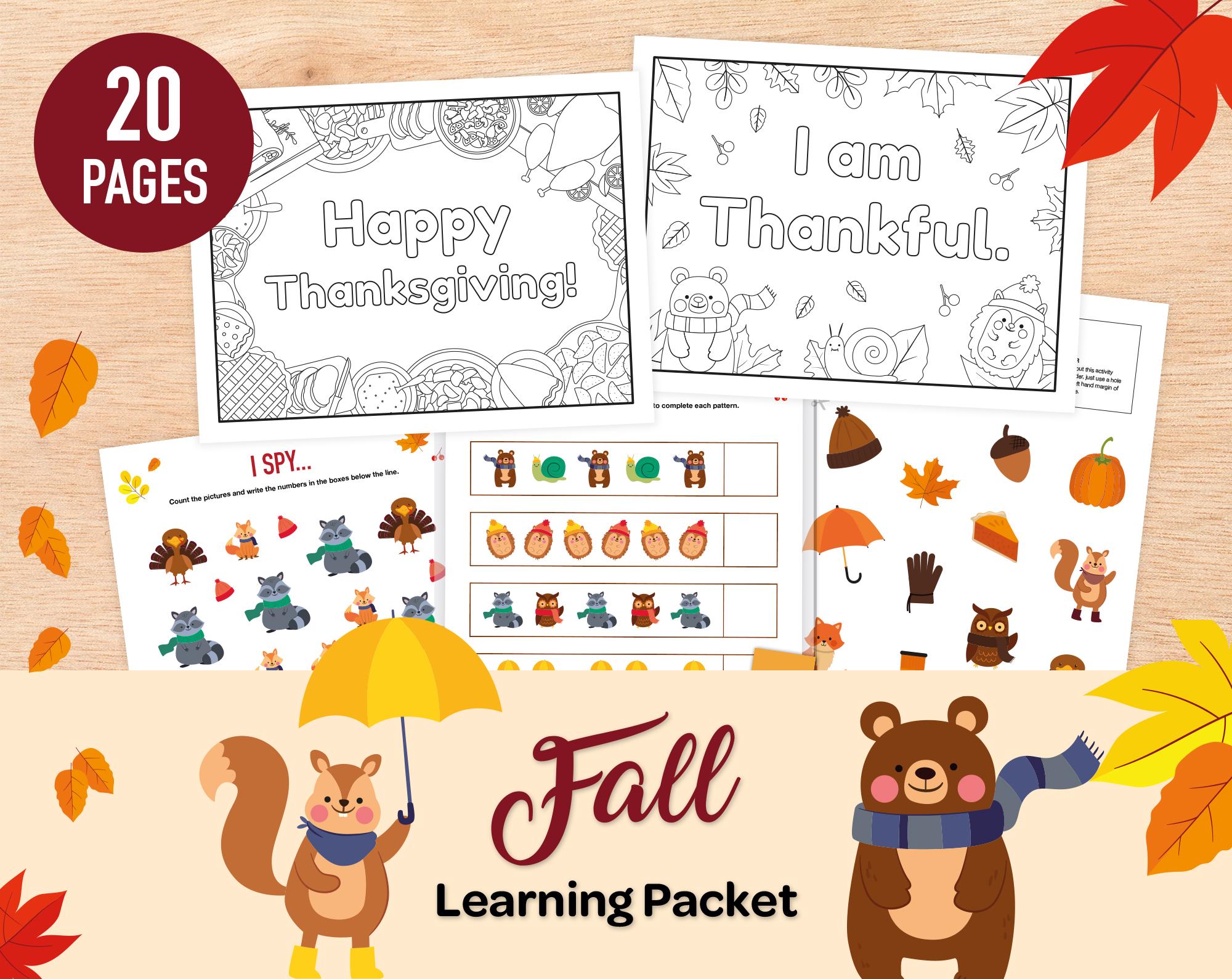 Fall Preschool Busy Binder Printables, Autumn Learning Packet, 20 Pages ...