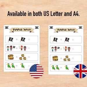 Pirate Themed Math Worksheets for Kindergarten or Preschool Kids, Basic ...
