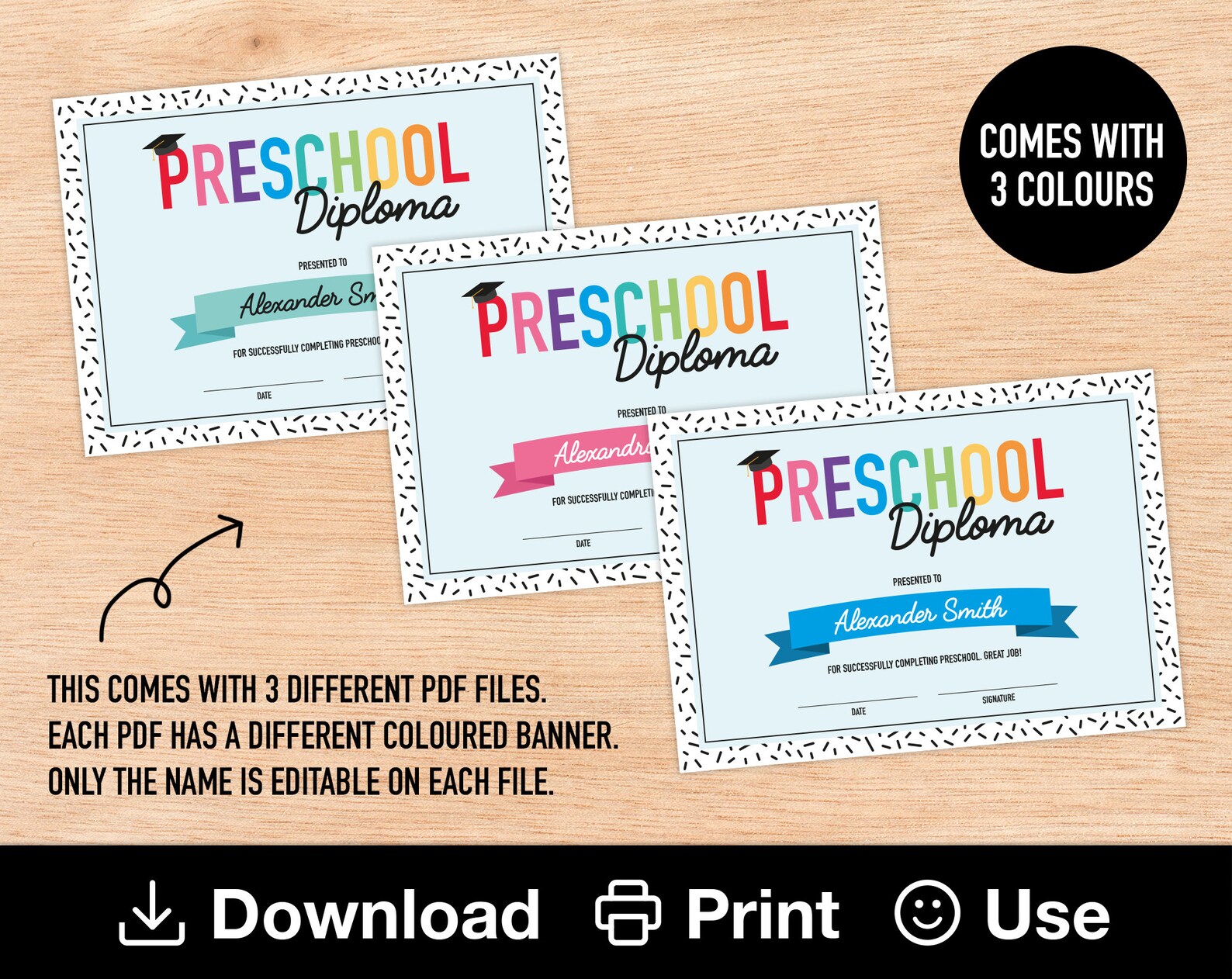 Editable A4 Preschool Diploma, Pre-k Class Printable Certificate, End ...