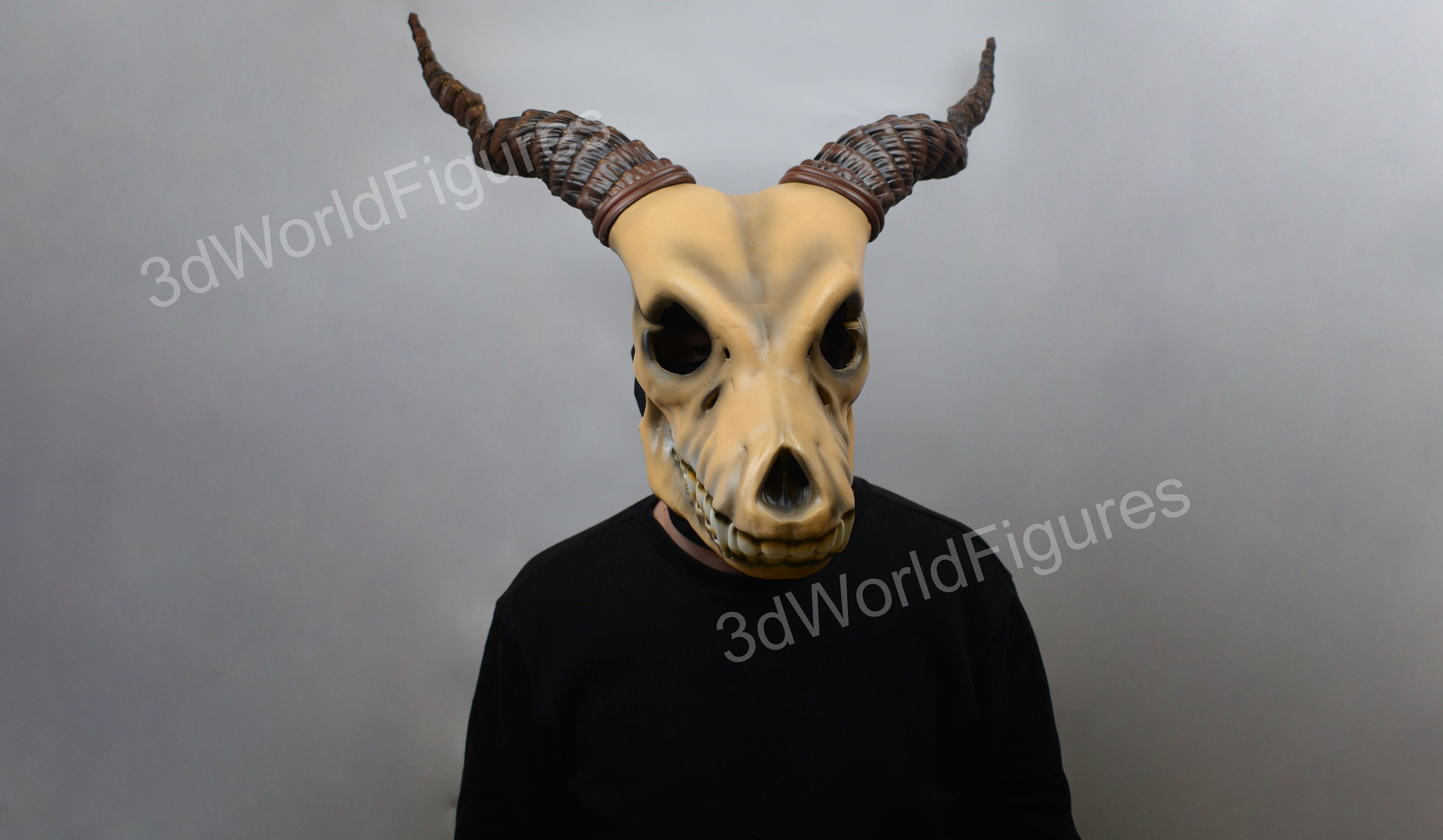 Demon Skull Mask With Horns – 3D Printed, Hand-painted Halloween or ...