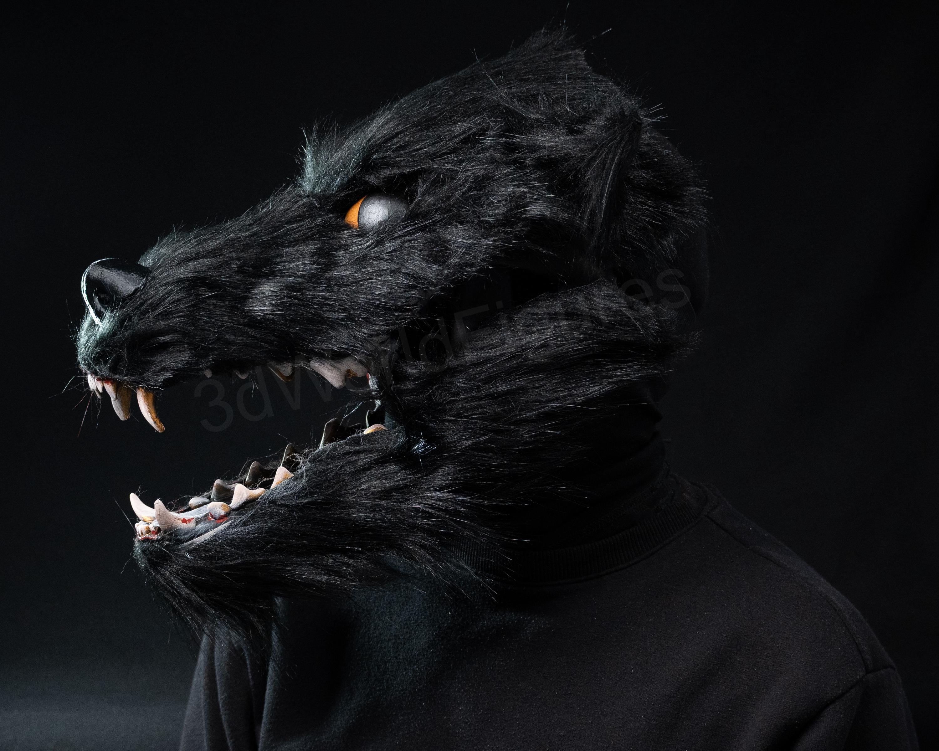 Werewolf Mask Moving Jaw – Wolf Mask Cosplay – Faux Fur Mask ...
