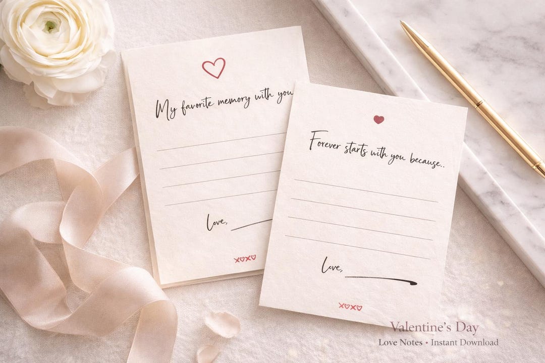 Valentine’s Day Love Notes Printable Preppy Romantic Cards Instant ...