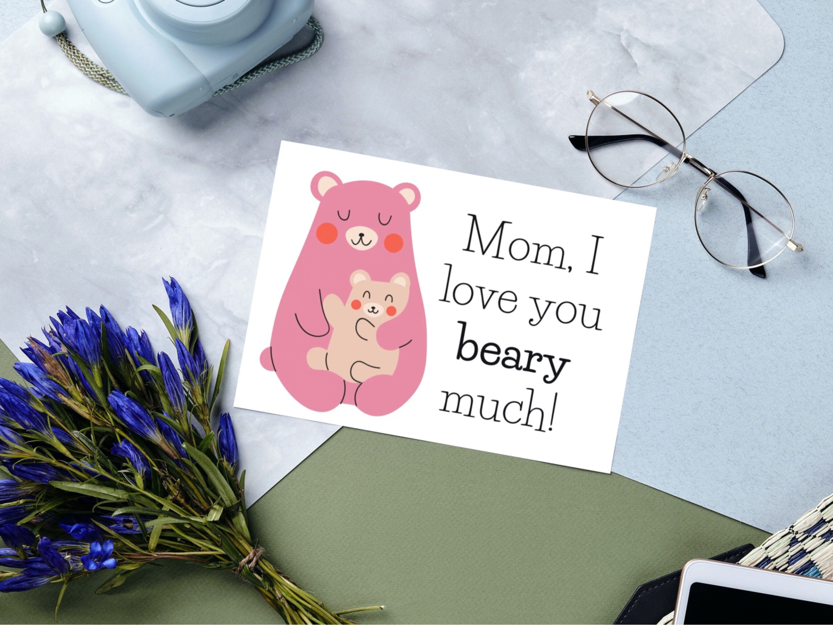 Printable Mothers Day Card Funny Cute Bear Animal Cartoon Pun Birthday ...