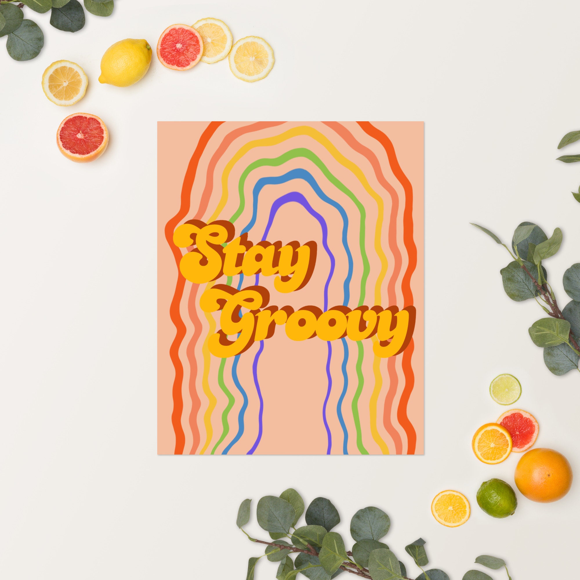 Stay Groovy Retro Rainbow 70s Inspired Poster Print Matte Colorful Wall ...