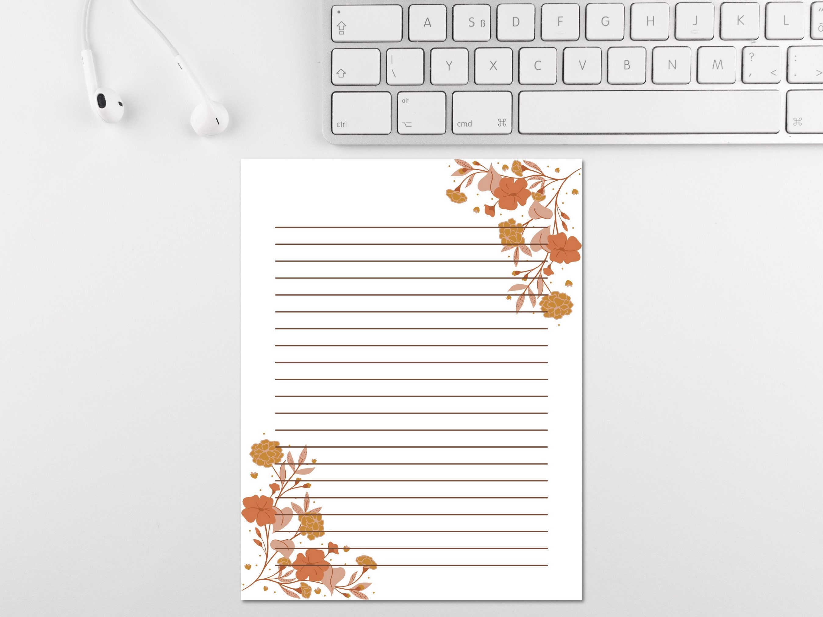 Printable Stationery Paper Floral Lined Note Paper PDF Goodnotes ...