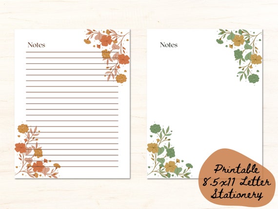 Printable Stationery Paper Floral Lined Note Paper PDF | Etsy