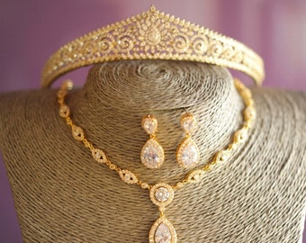 Bridal Tiara Set for Bride Wedding Jewelry Necklace and | Etsy