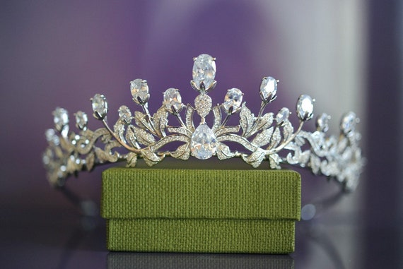 Silver Bridal Tiara With Leaves and Flowers for Bride Floral | Etsy