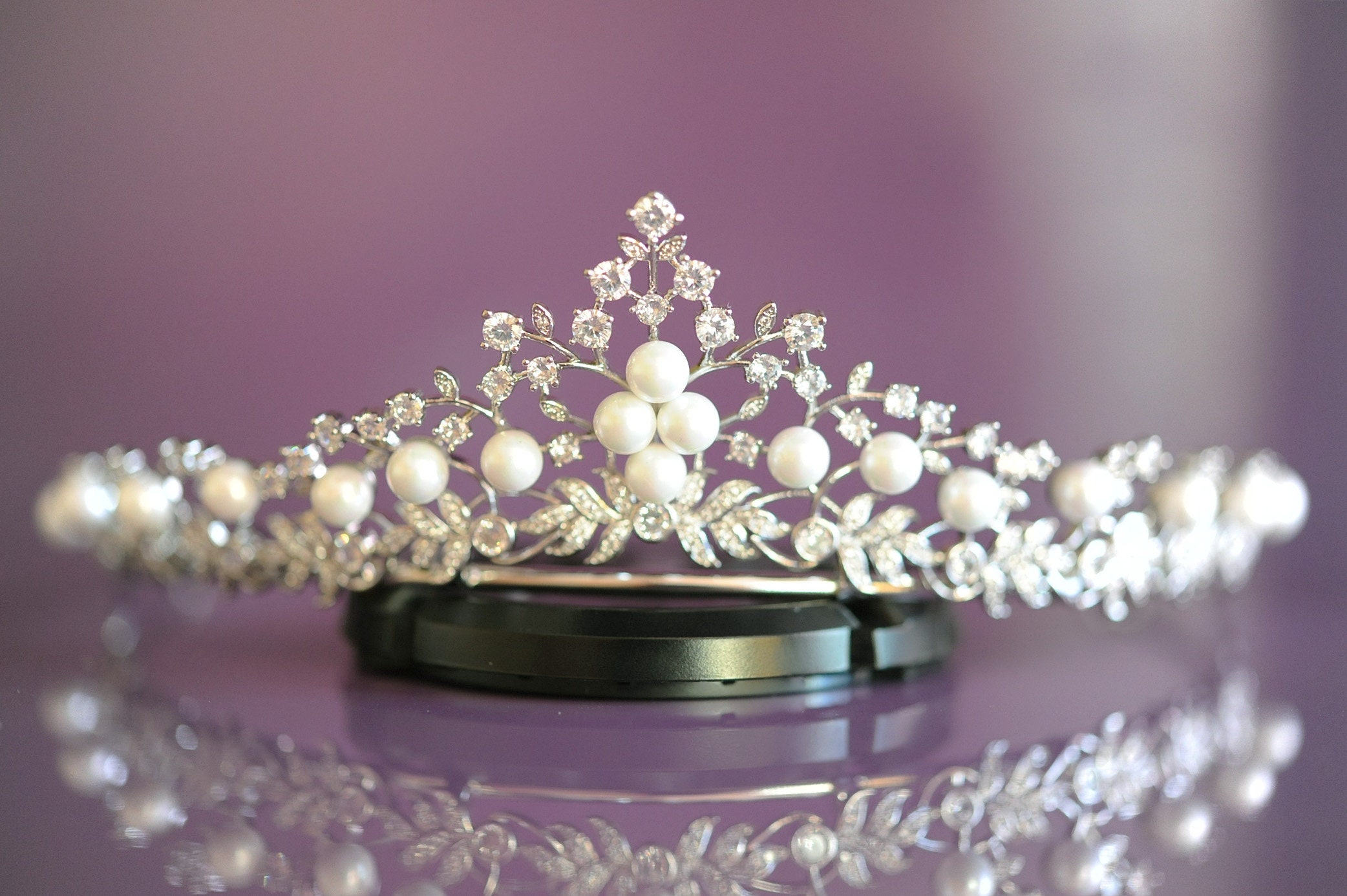 Silver Bridal Tiara With Pearls for Bride Wedding - Etsy