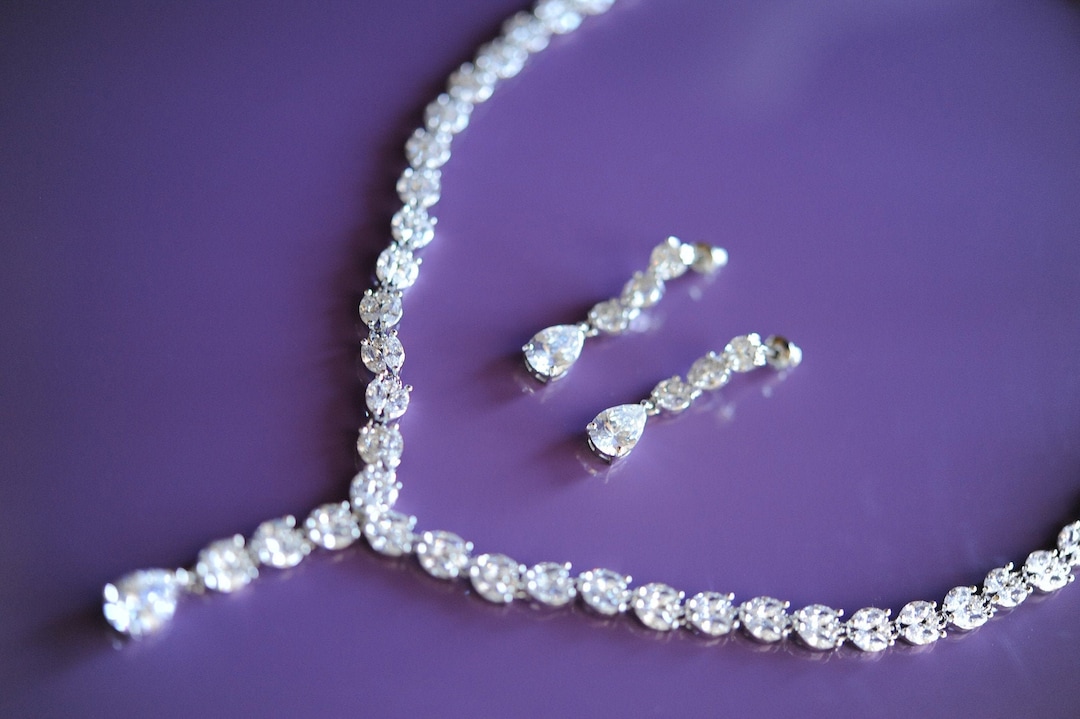 Silver Prom Necklace and Earrings,bridal Jewelry Set for Bride, Wedding ...