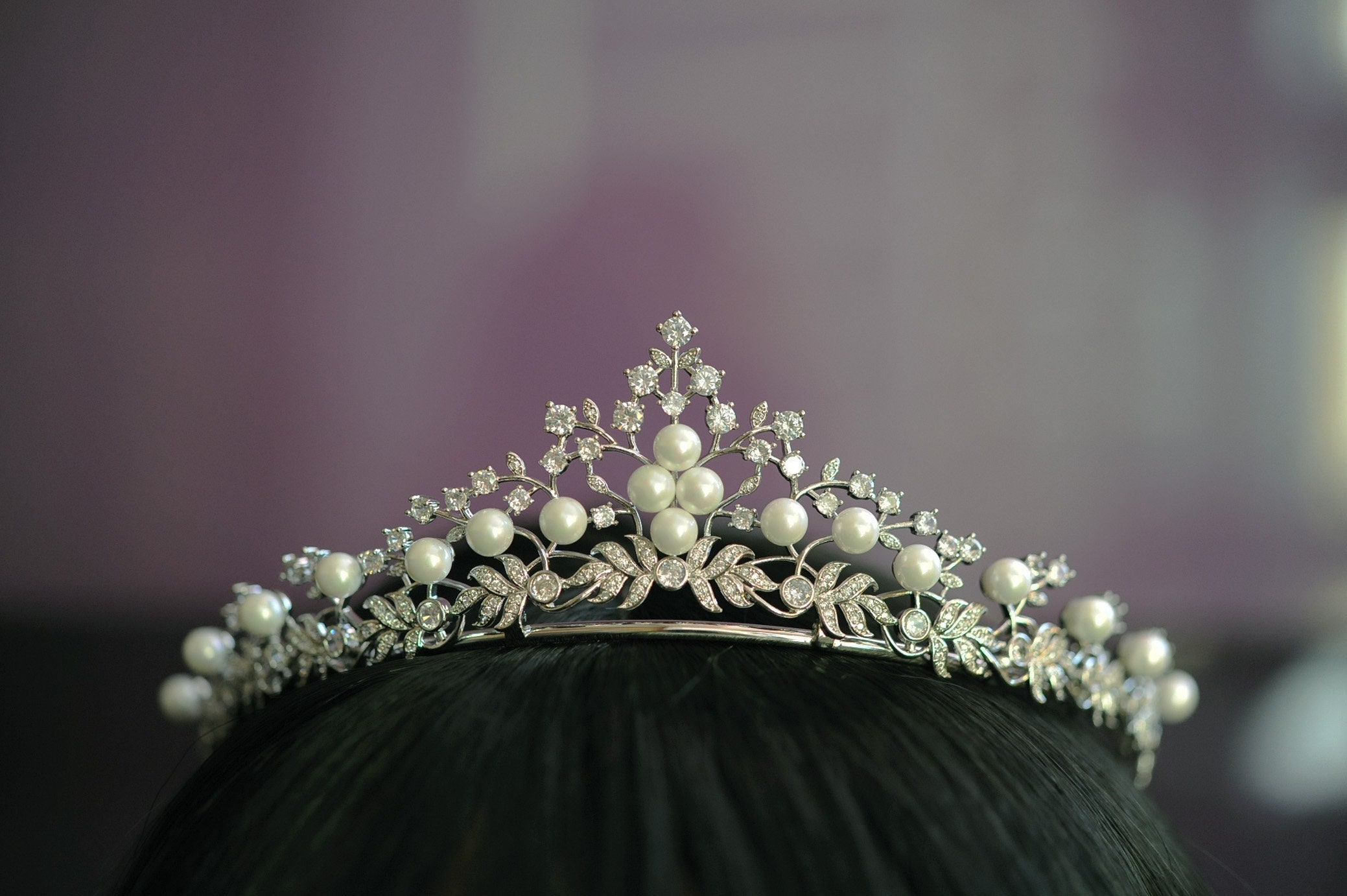 Silver Bridal Tiara With Pearls for Bride Wedding - Etsy