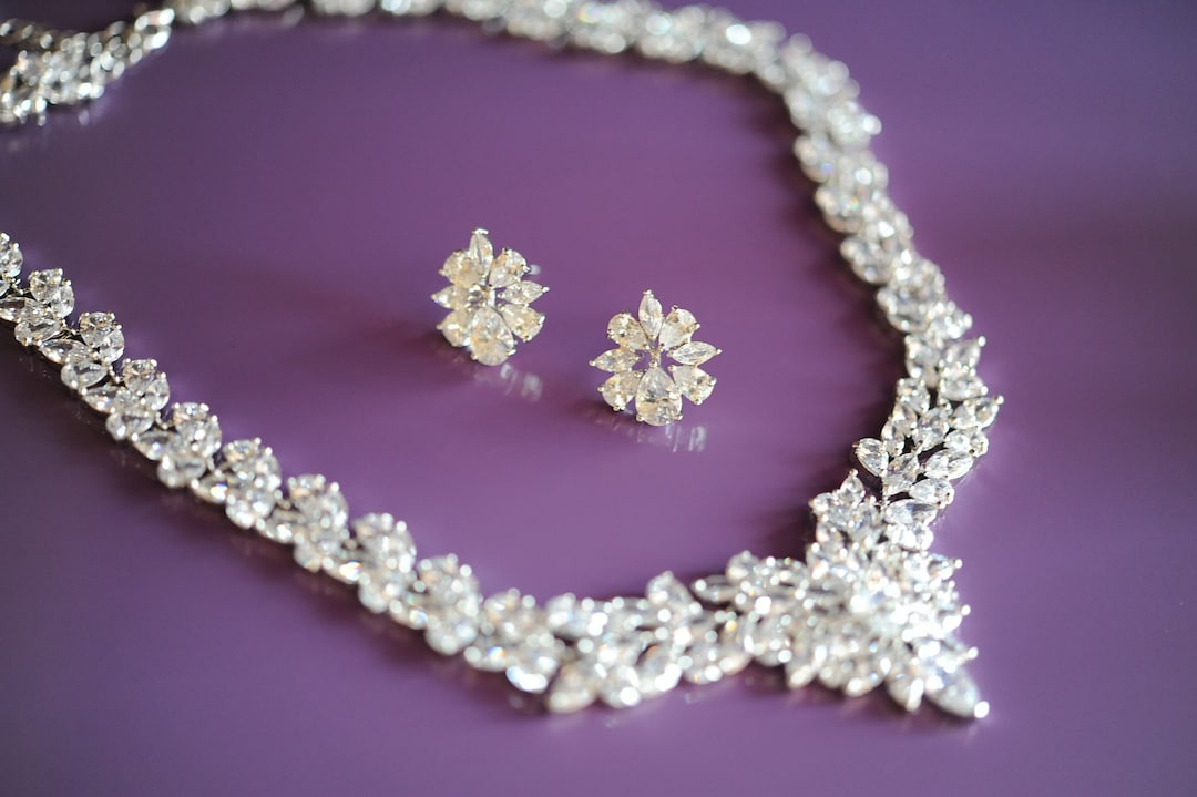 Silver Bridal Jewellery Set for Bride, Wedding Statement Necklace and ...