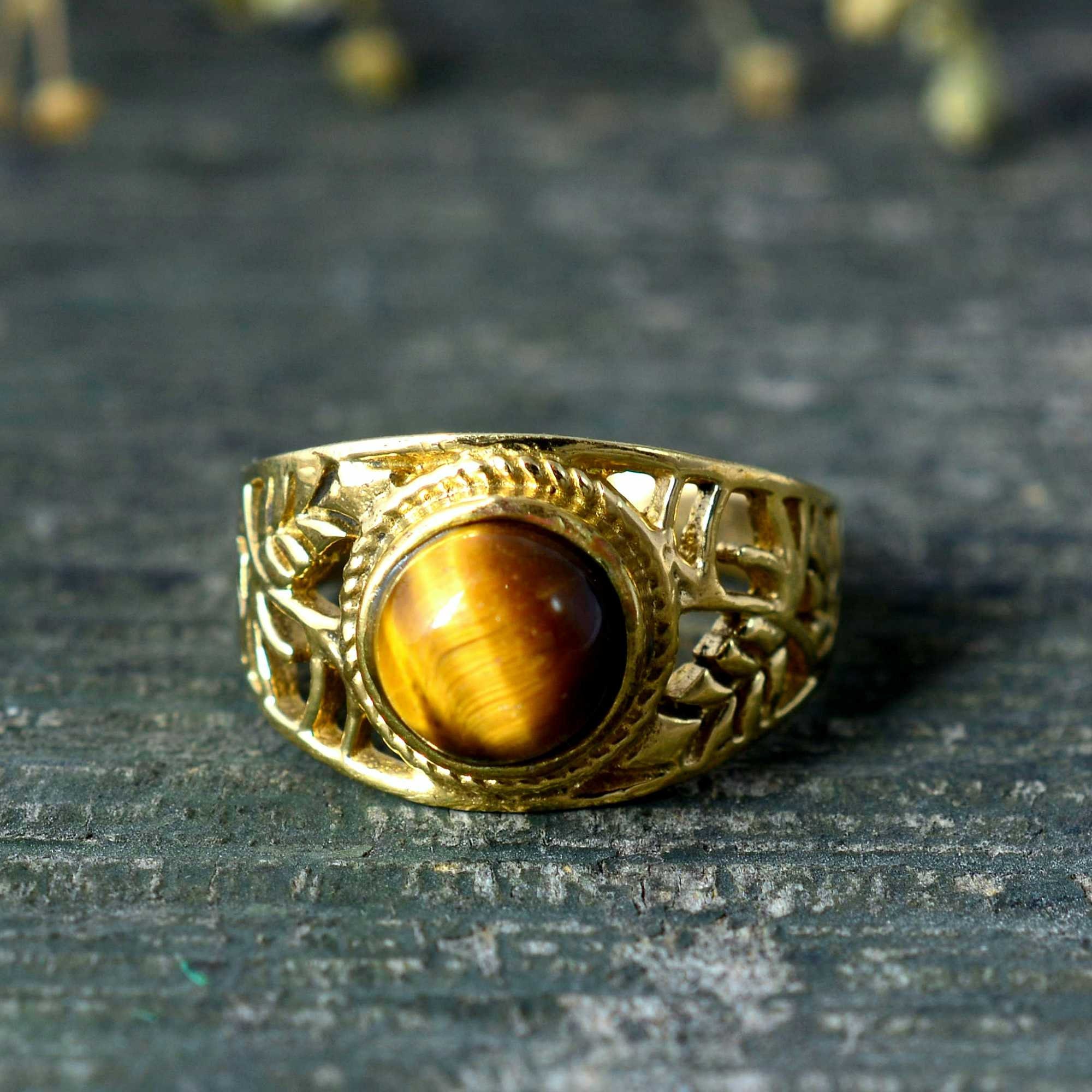 Tiger Eye Ring, Natural Tiger Eye Ring,unique Ring, Brass Stone Ring ...