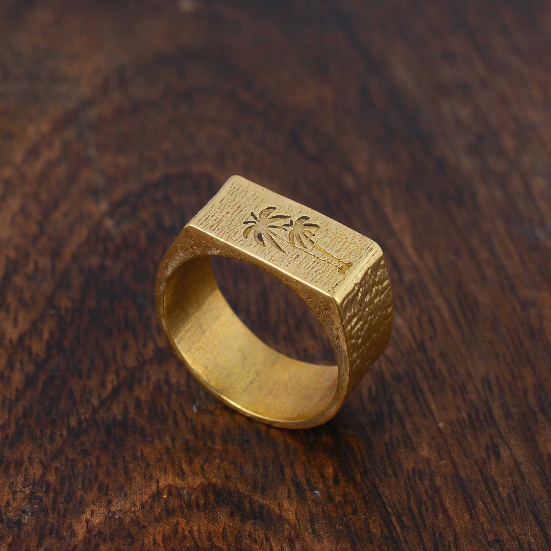 Palm Tree Ring, Engraved Signet Ring, Dainty Ring, Signet Ring, Plant ...