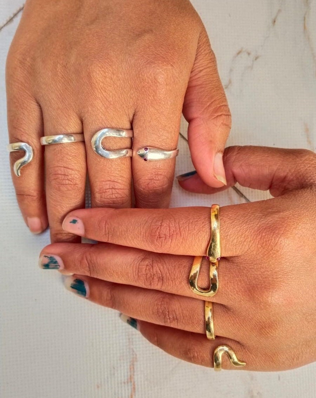 Snake Ring,multi Finger Brass Snake Ring, Long Snake Ring, Unique ...