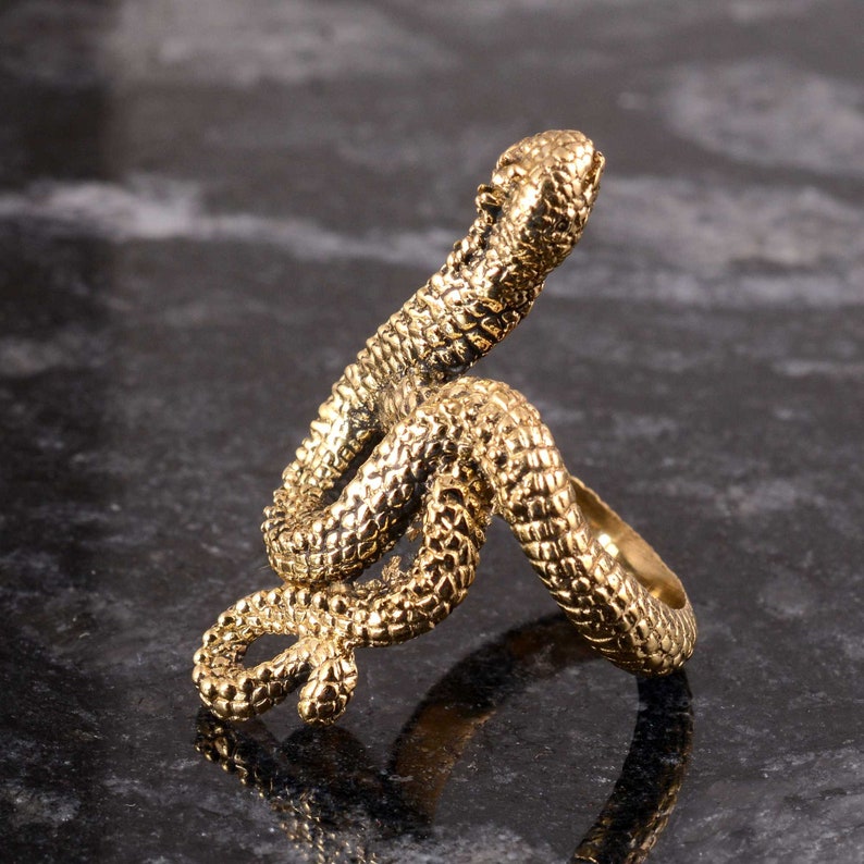 Vintage Classic Golden Snake Ring, Gothic Serpent Ring, Men Adjustable ...