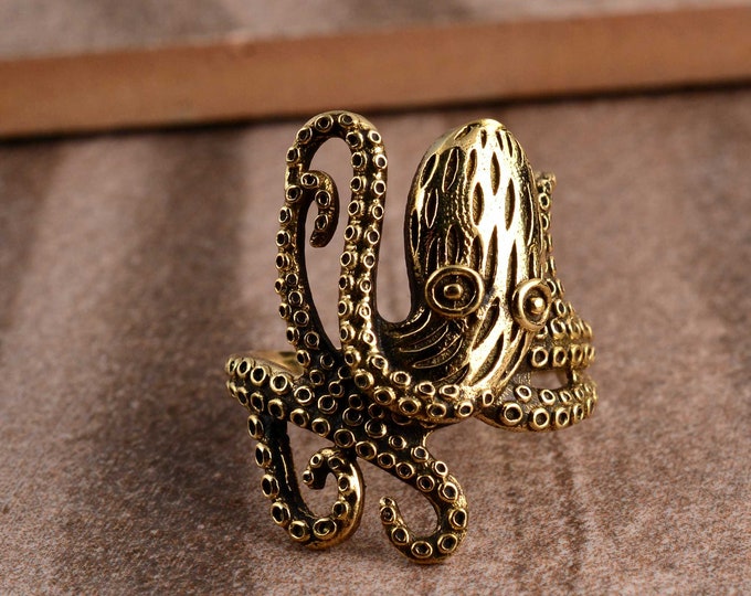 Octopus Tickle Ring With Loop Shiny Gold Plated Brass 18mm 8US Inner ...