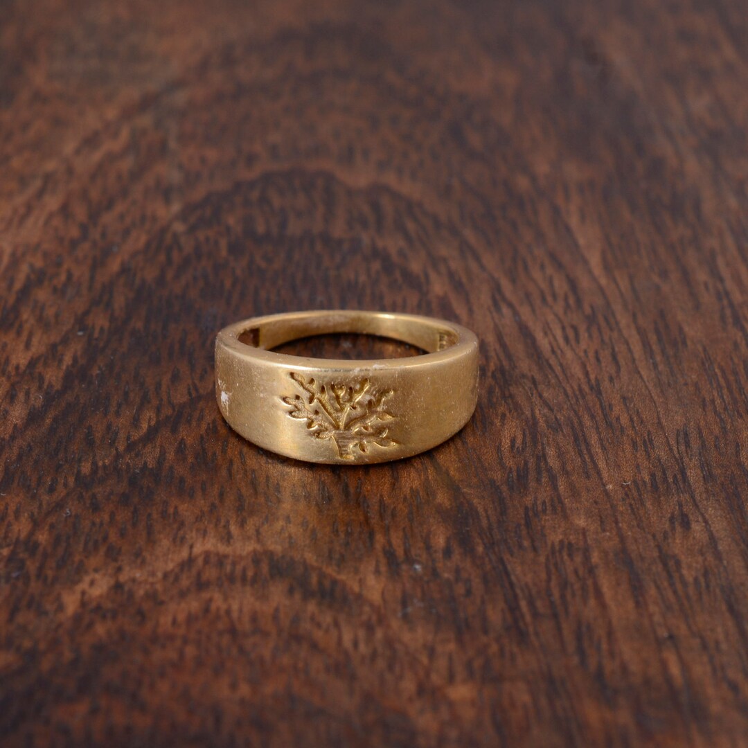 Brass Signet Ring: Engraved Palm Tree, Minimalist Handmade Jewelry - Etsy