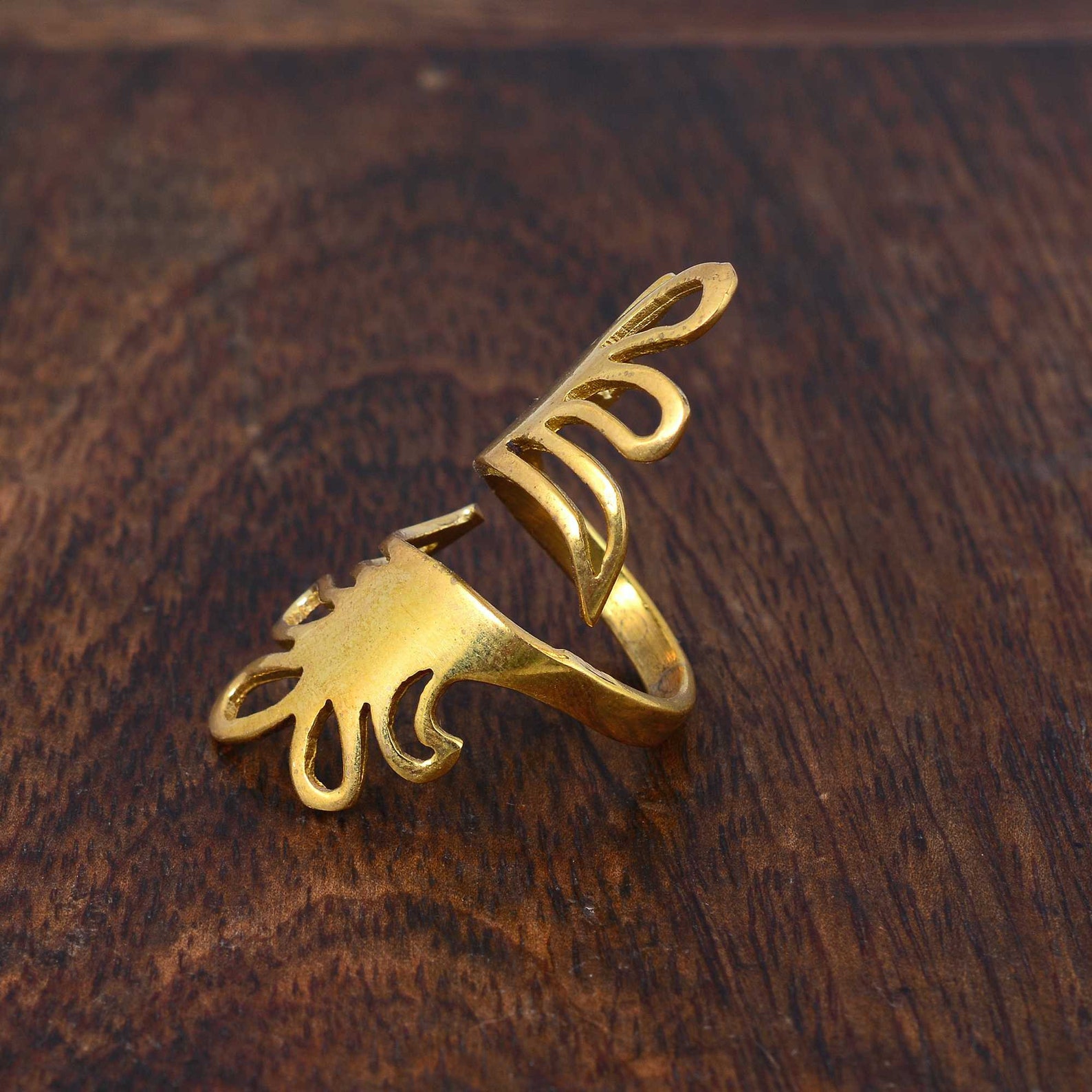 Long Filligiri Wide Brass Leaves Ring Full Finger Gold Ring - Etsy