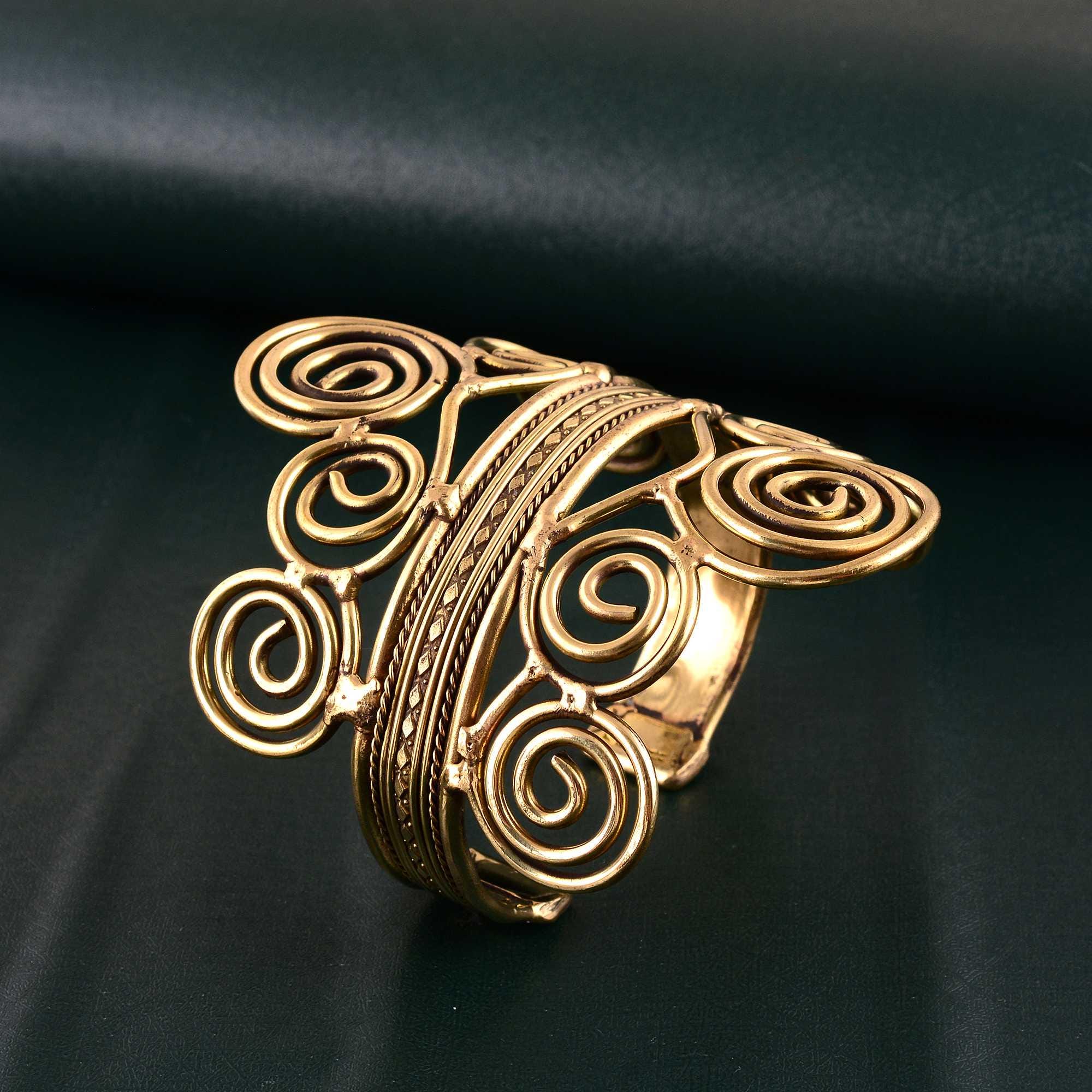 Gold Brass Spiral Arm Cuff: Wide Upper Armlet - Etsy