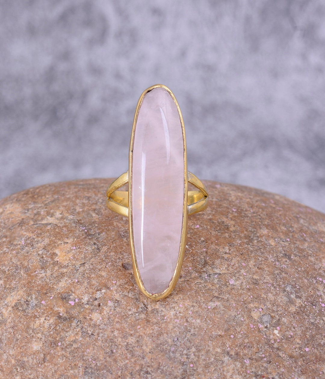 Rose Quartz Ring, Big Stone Ring, Pink Stone Ring, Bohemian Ring ...