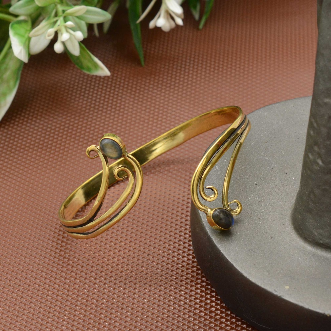 Labradorite Brass Arm Cuff: Swirl Bali Design Bohemian Bracelet - Etsy