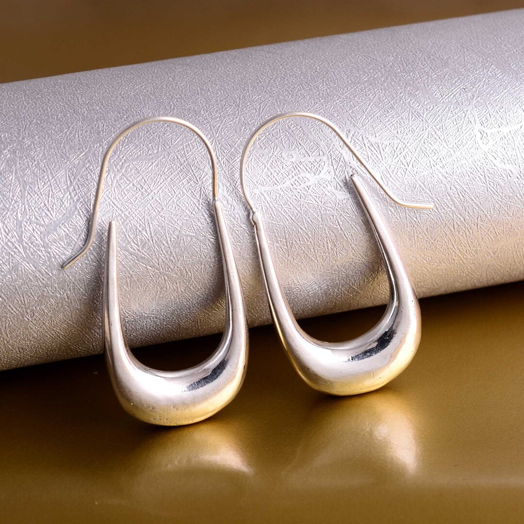 Silver Dome Hoop Earrings, Oval Hoops, Puffed Silver Hoops, Creole Dome ...