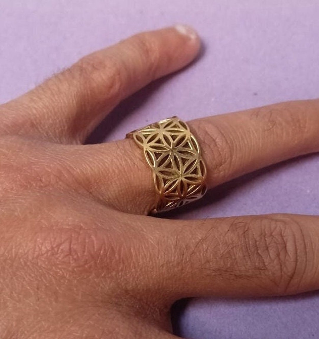 Handmade Brass Flower of Life Ring: Sacred Geometry Cuff Ring - Etsy