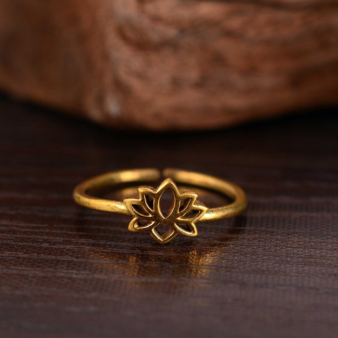 Gold Lotus Ring, Calm Anxiety Meditation Lotus Flower Ring, Nature ...