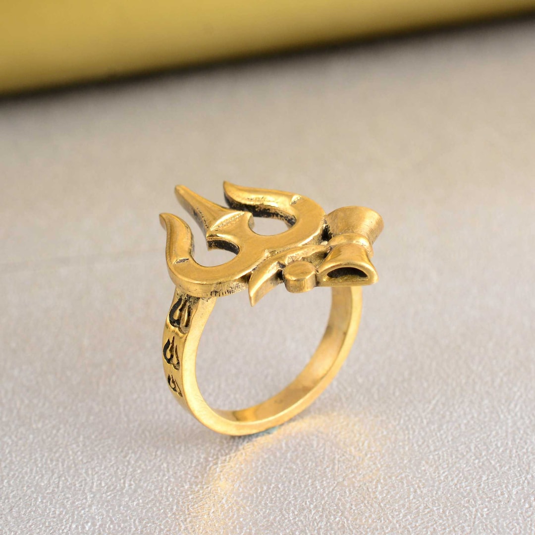 Gold Lord Shiva Trident Ring: Om Protection Jewelry - Etsy