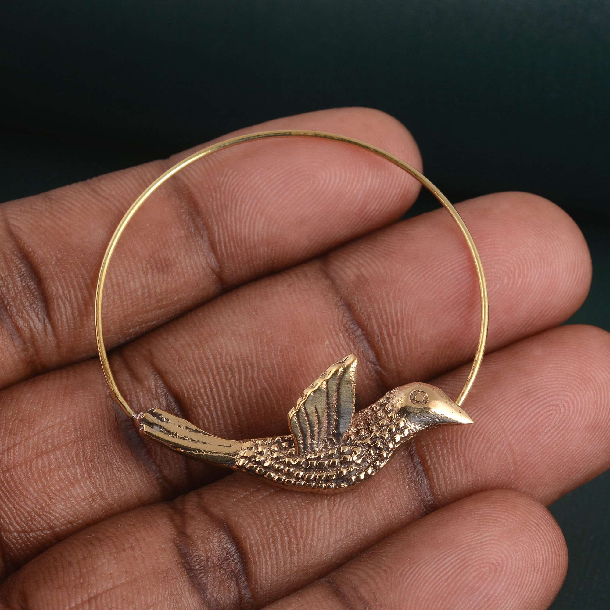 Gold Flying Bird Hoop Earrings: Antique Style, Lightweight - Etsy