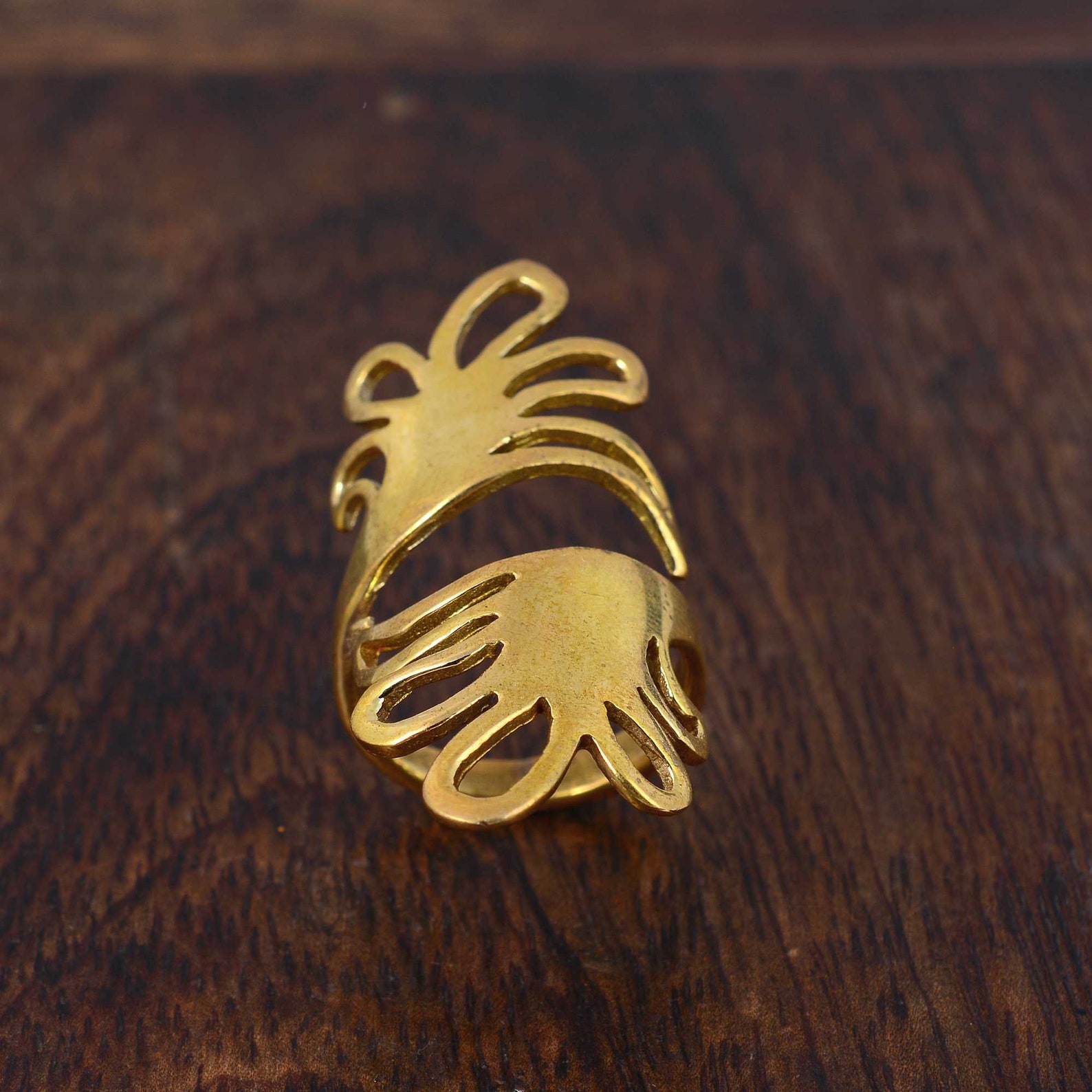 Long Filligiri Wide Brass Leaves Ring Full Finger Gold Ring - Etsy