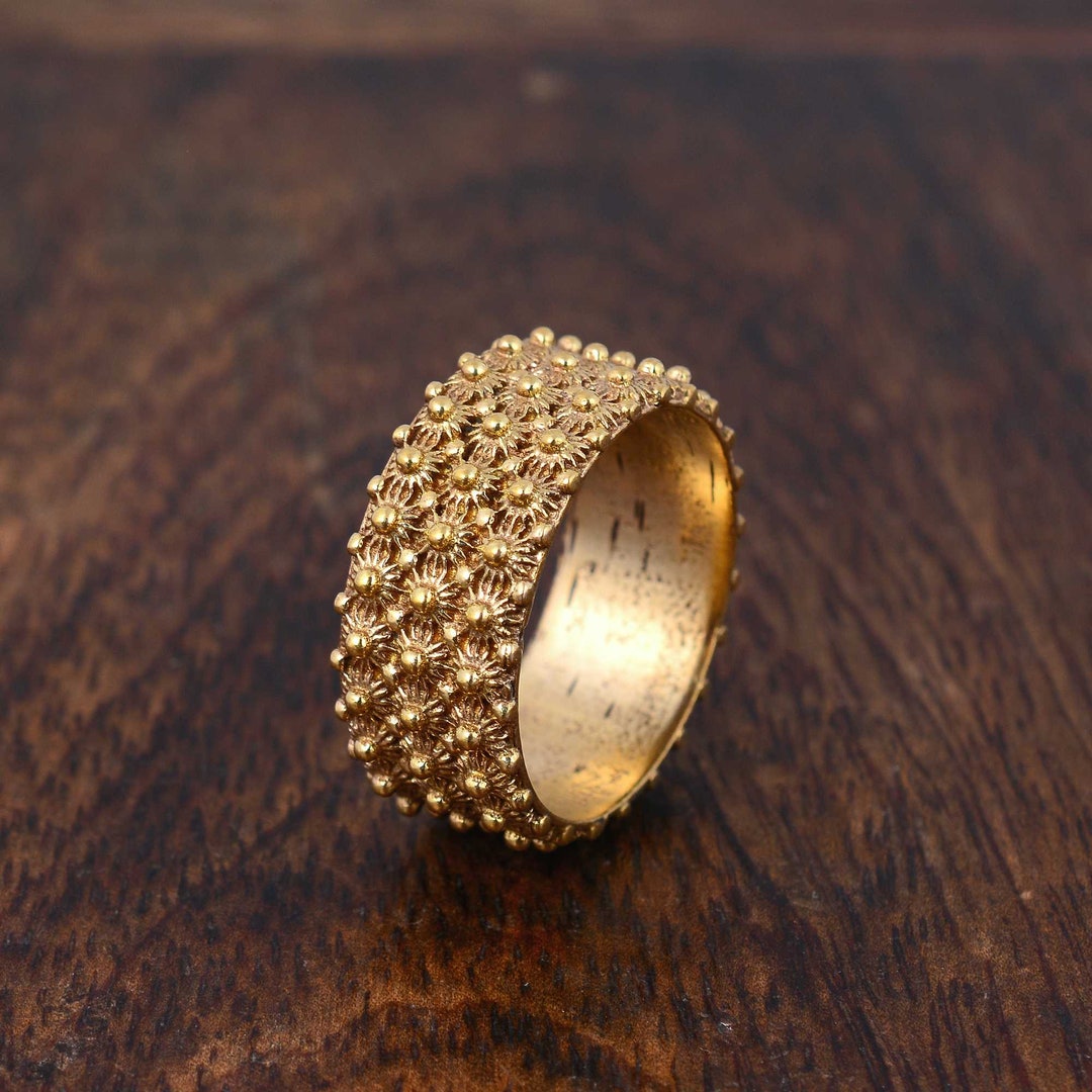 Dots Band Brass Ring, Dainty Band Ring, Beaded Dome Ring, Small Sun ...