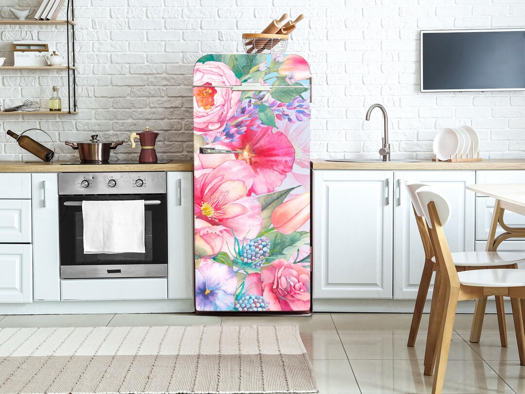 Flower Decal Fridge, Floral Wall Fridge Stickers, Peel & Stick Self ...
