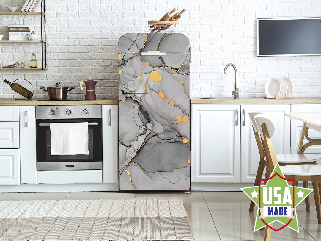 Gray Marble Decal Not Metallic Fridge Cover Wall Fridge Stickers Peel ...