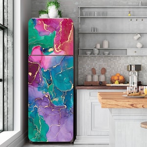 Multicolored Marble Decal Not Metallic Fridge Cover Wall Fridge ...