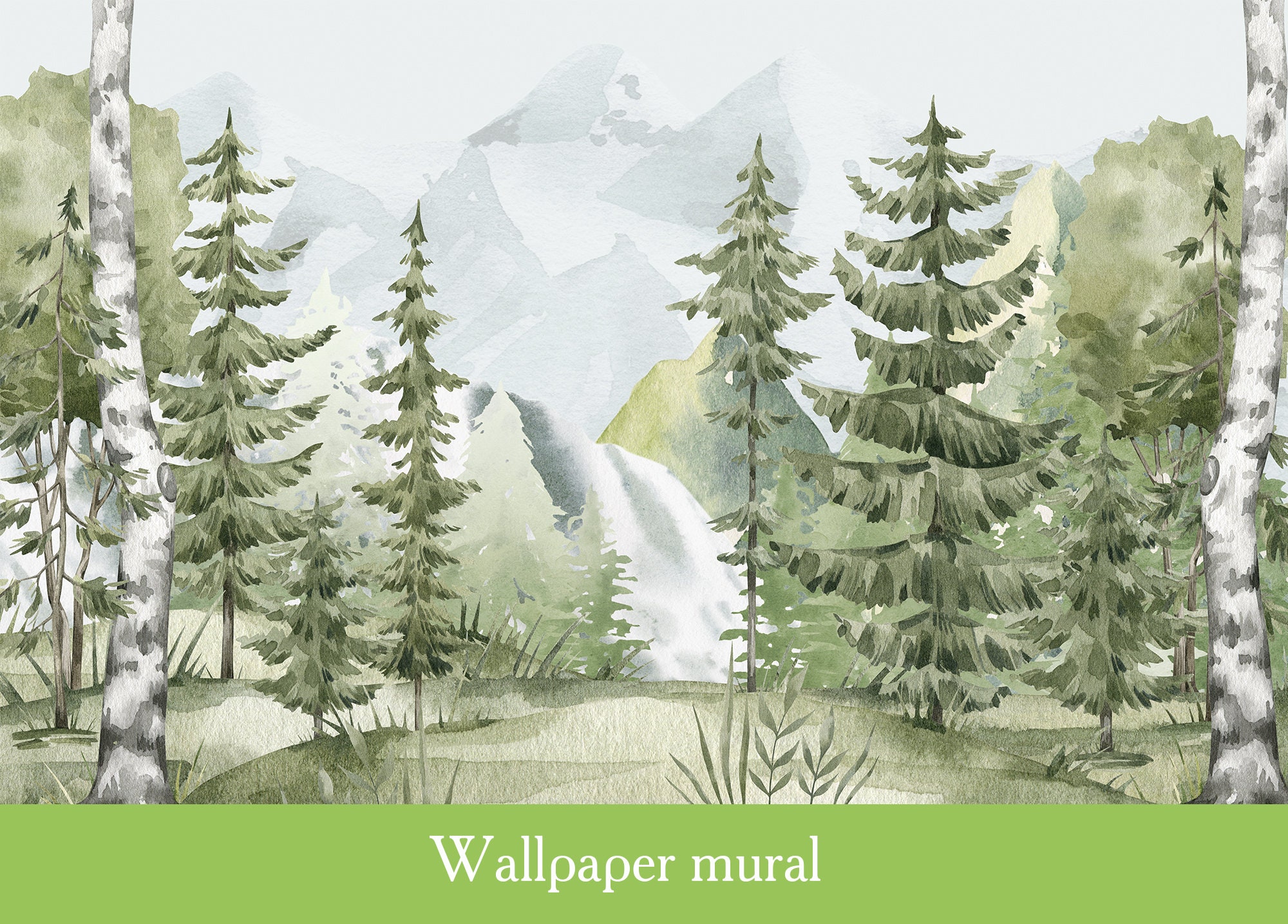 Woodland Theme Neutral Forest Wallpaper Boy Girl Room, Ombre Mountain ...