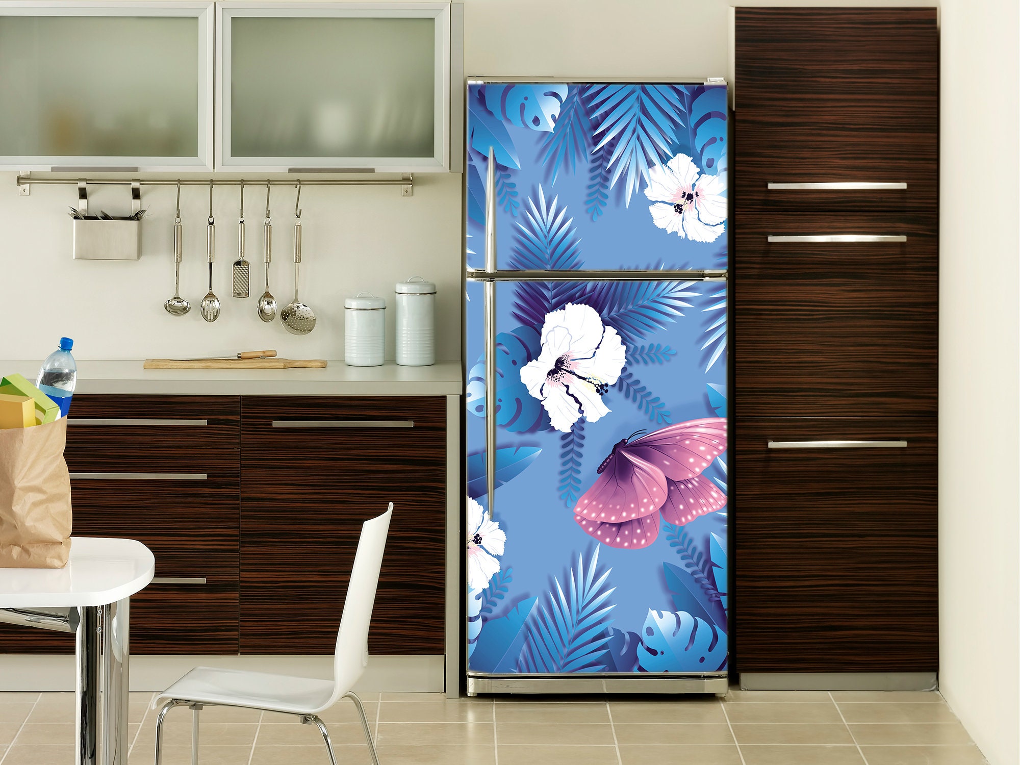 Watercolor Tropical Flowers Decal Fridge Cover Wall Fridge | Etsy