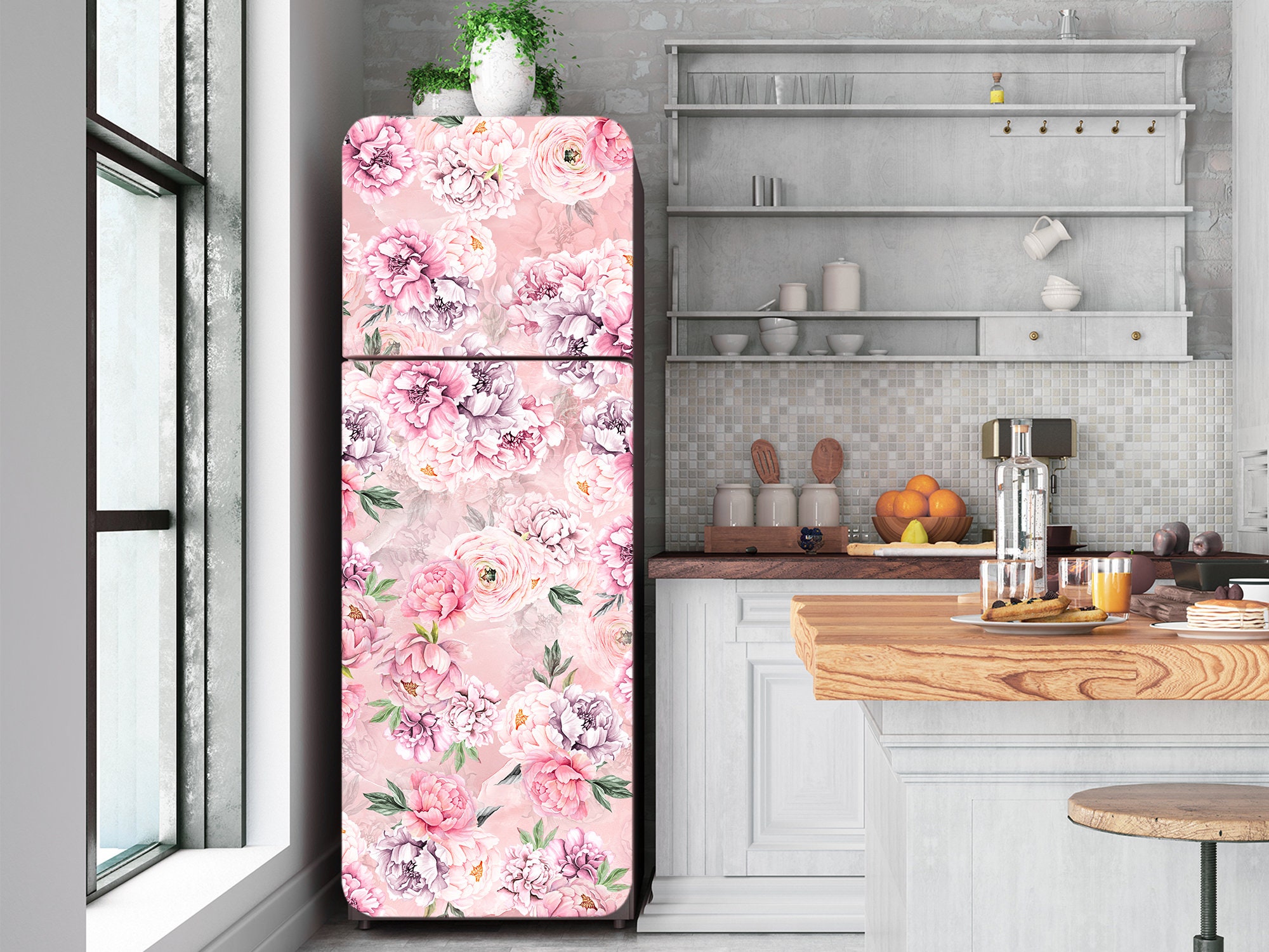 Peony Flower Decal Fridge Peonies Floral Wall Fridge | Etsy