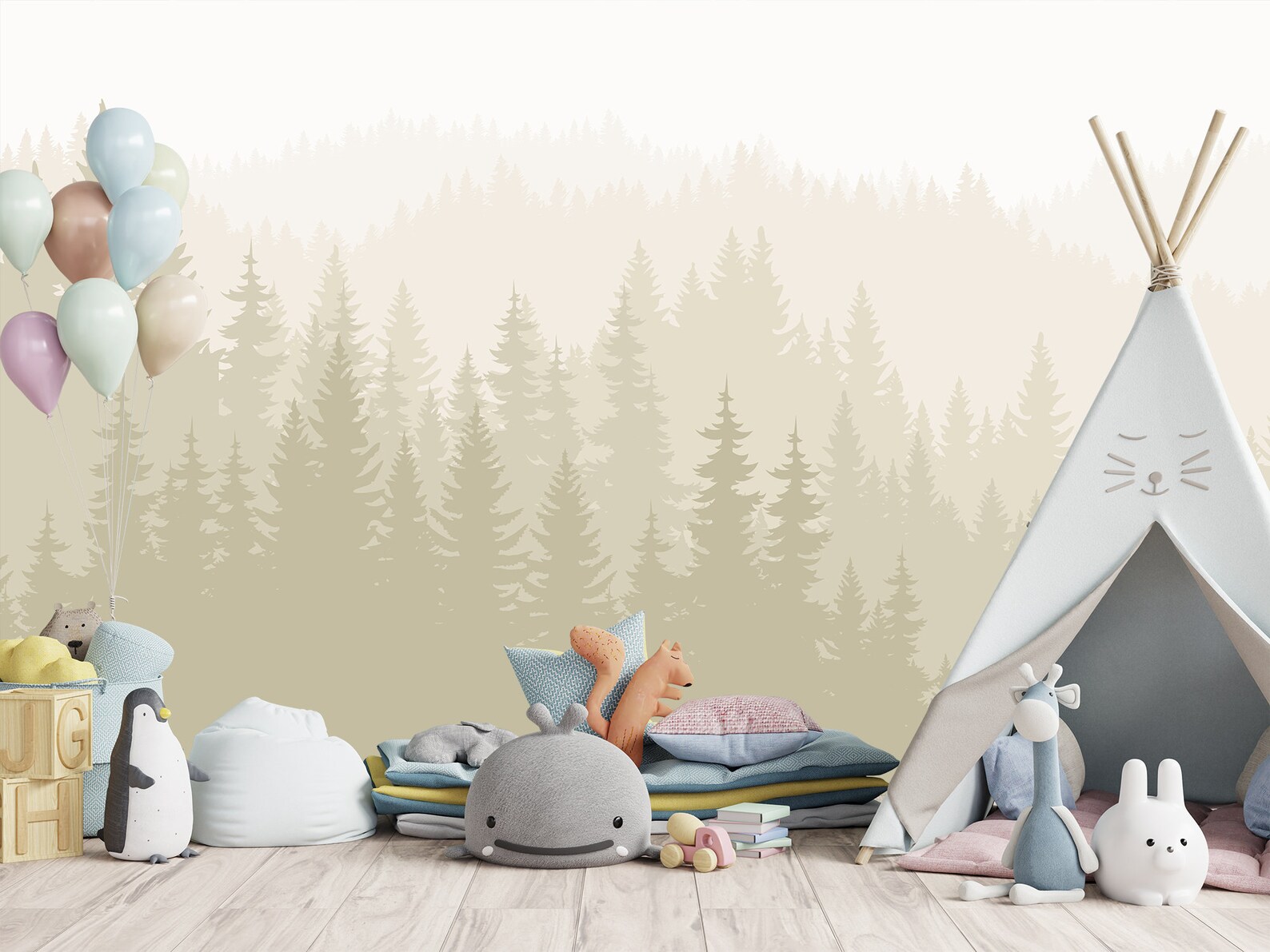 Soft Pastel Forest Wallpaper for Baby Girl Boy Bedroom, Woodland Theme ...