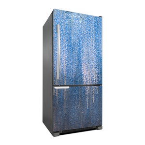 Blue Floral Fridge Wrap, Art Refrigerator Vinyl Sticker, Peel & Stick ...