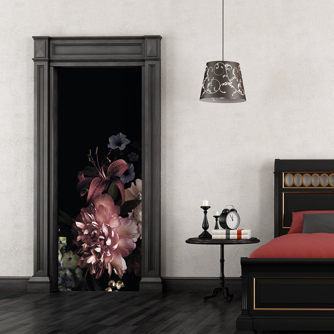 Flower Cover for Door, Roses Floral Print Sticker Peel & Stick ...