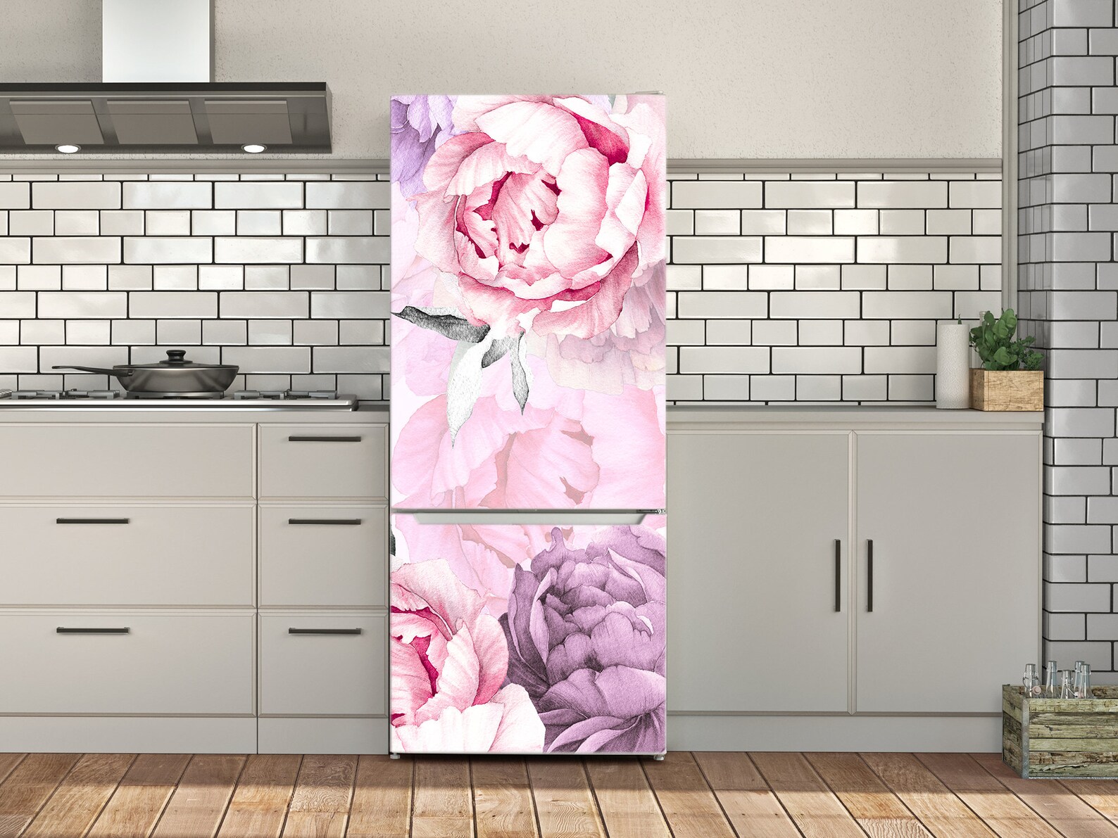 Peony Flower Decal Fridge, Peonies Floral Wall Fridge Stickers, Peel ...