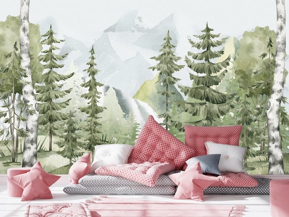 Woodland Theme Neutral Forest Wallpaper Boy Girl Room Ombre - Etsy