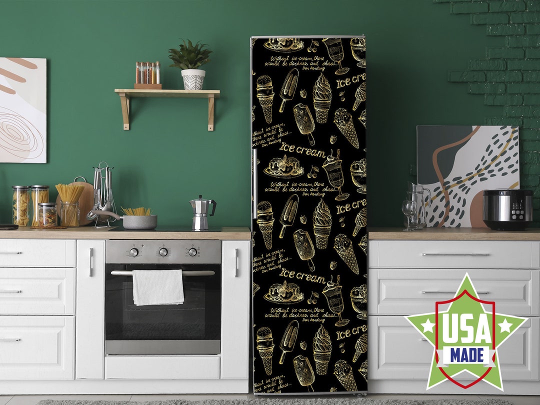 Gold Metallic Ice Cream Sticker Fridge Cover / Fridge Wall Decals Peel ...