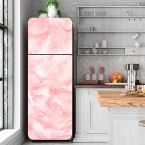 Pink Feathers Fridge Wrap, Refrigerator Vinyl Cover Peel and Stick ...