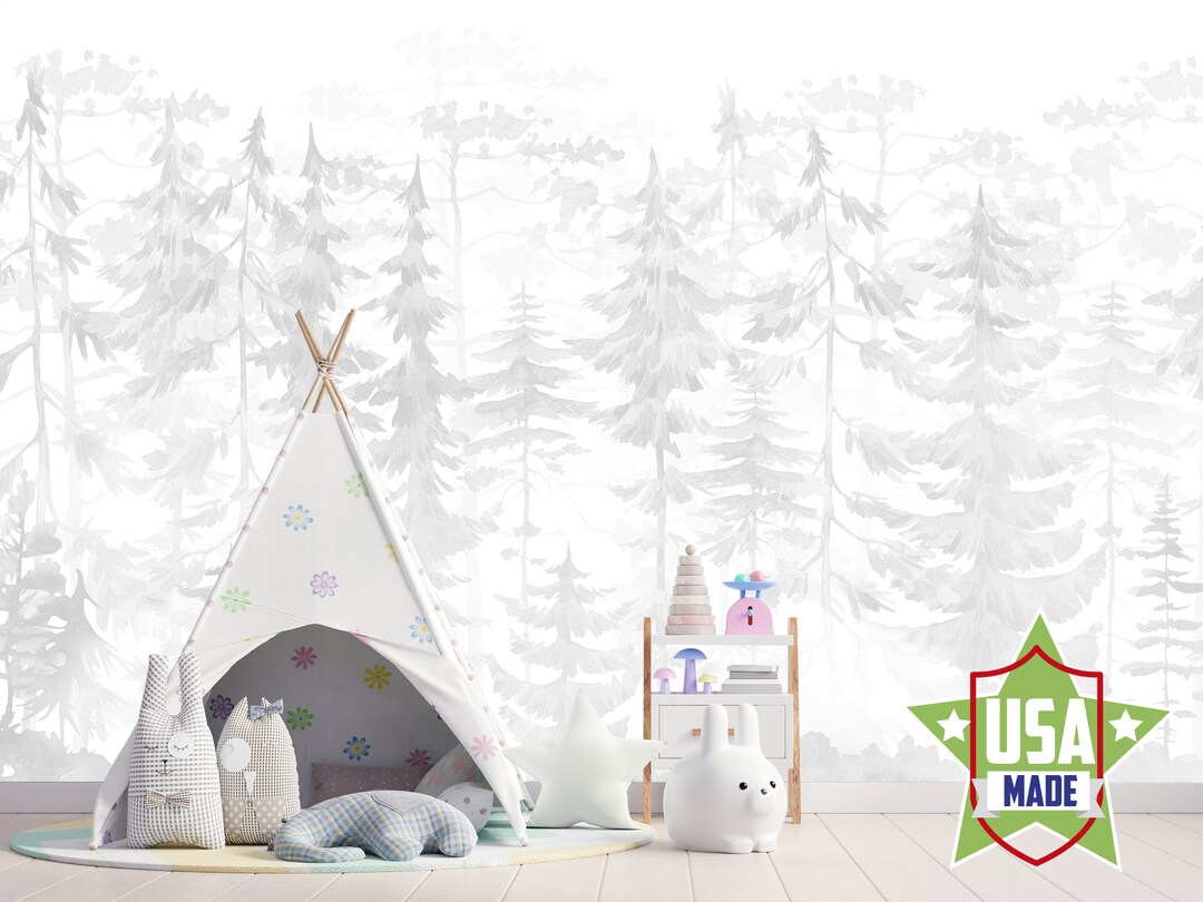 Grey Pine Forest Wallpaper for Baby Boy Girl Room, Woodland Neutral ...