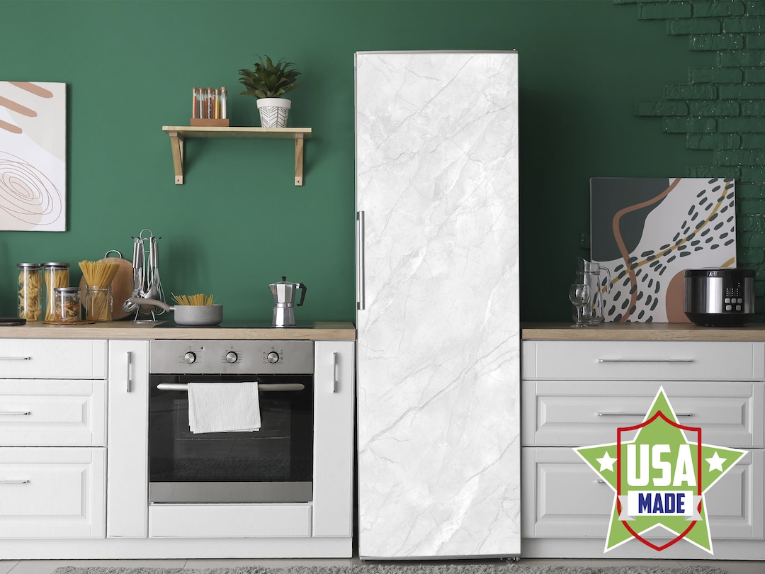 White Marble Fridge Wrap Refrigerator Cover Peel and Stick Self ...