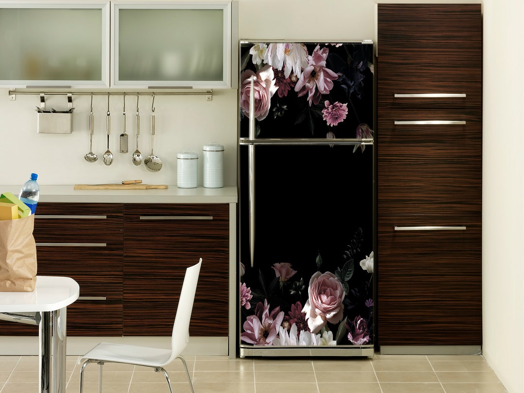 Dark Flower Decal Fridge,roses Floral Wall Fridge Stickers, Peel ...
