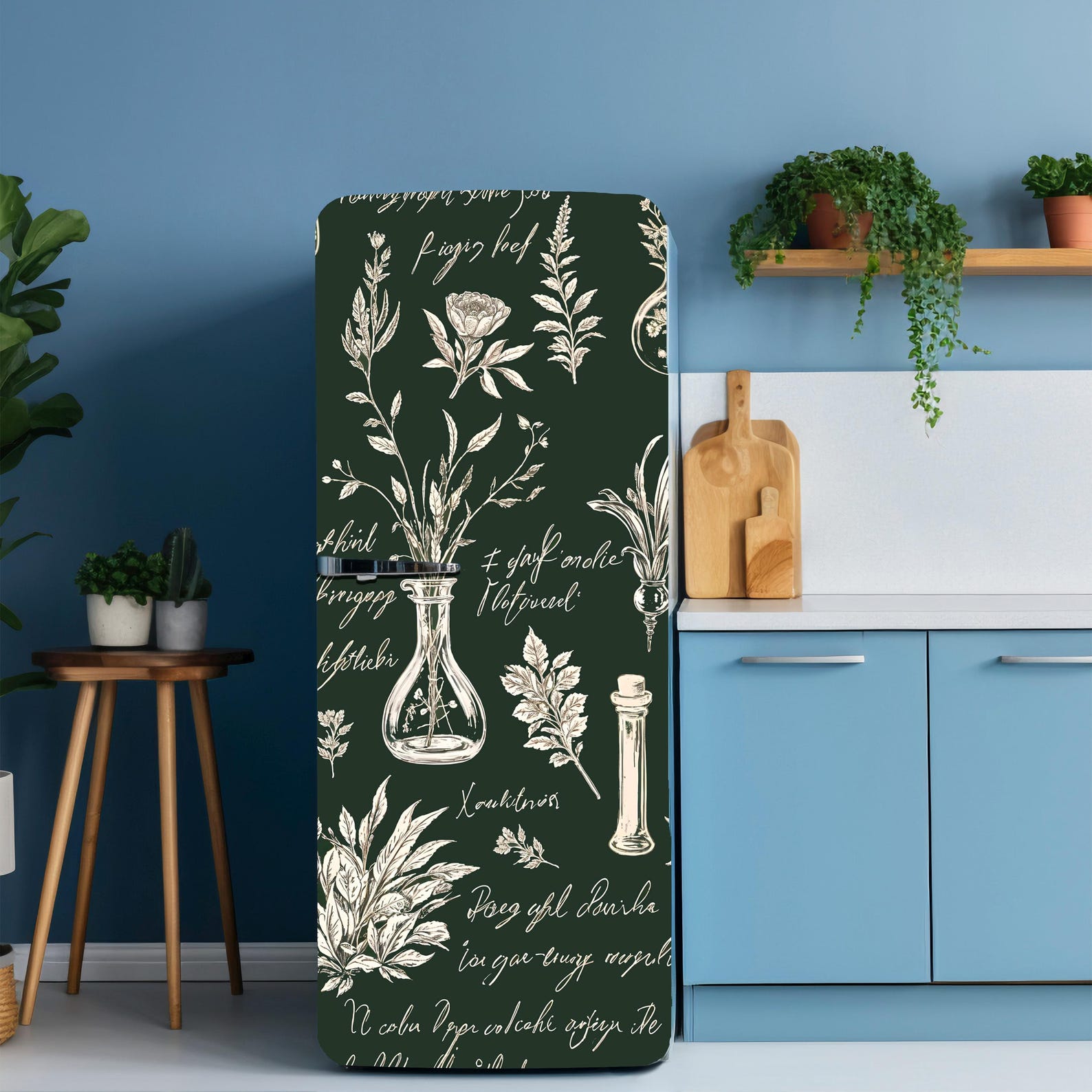 Fridge Wrap Floral Witchy Decor for Kitchen, Green Fridge Vinyl Wrap ...
